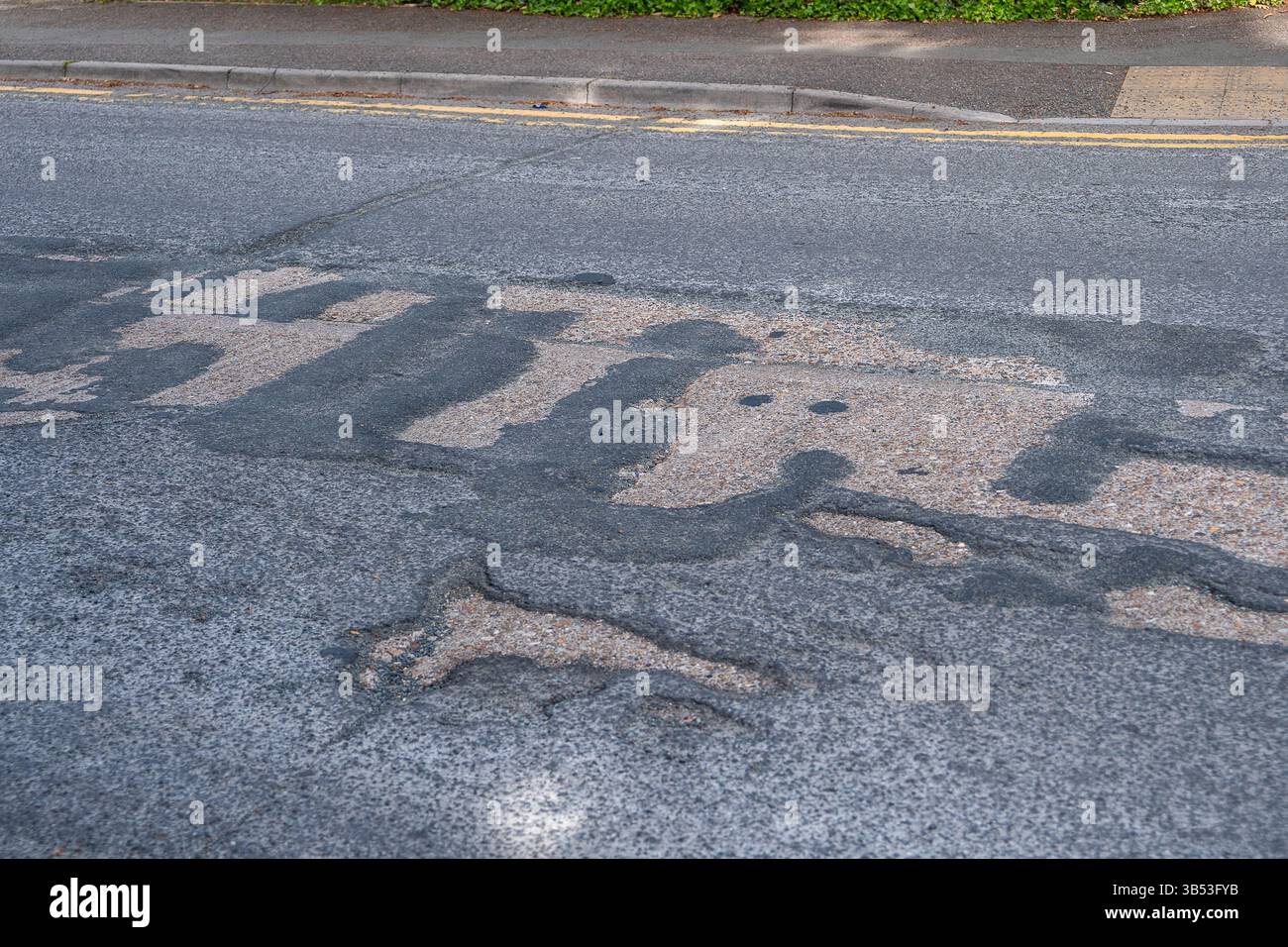 Beaconsfield, Buckinghamshire, UK. 1st May, 2025. Potholes on a failed ...