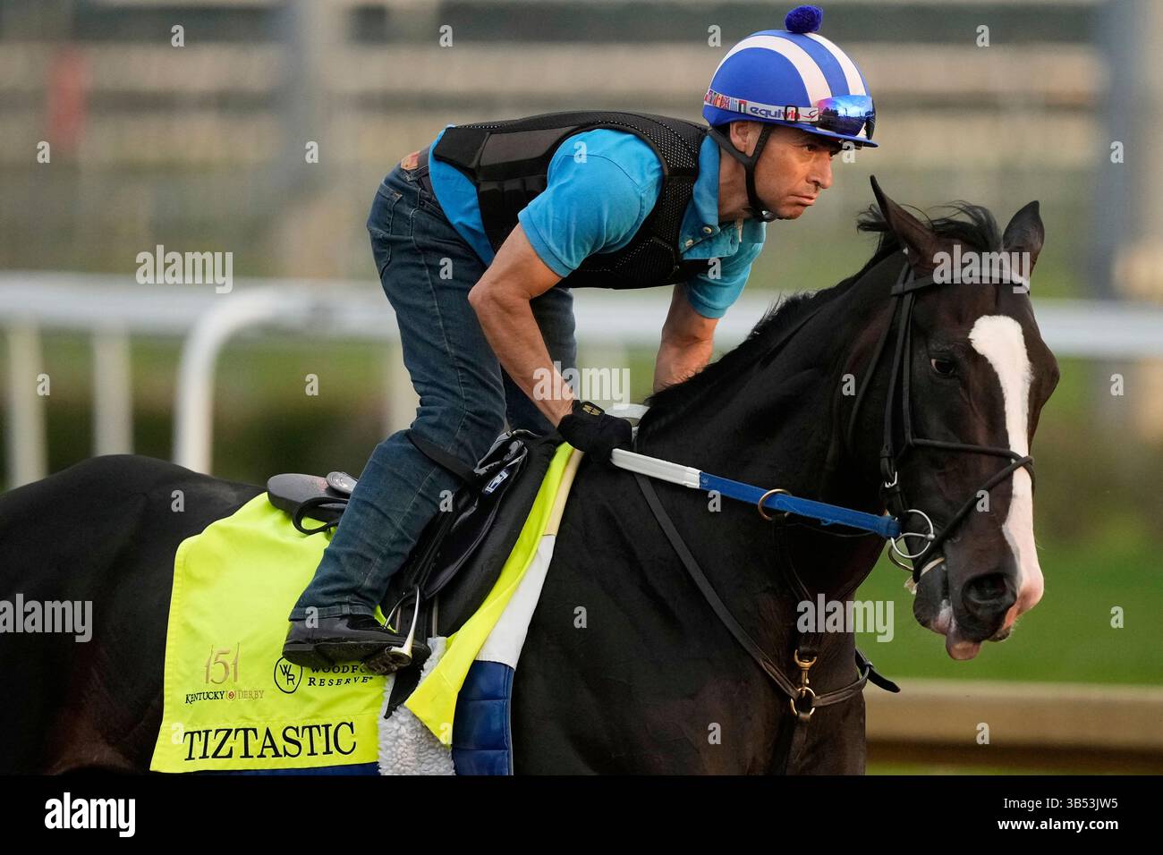Kentucky Derby entrant Tiztastic works out at Churchill Downs Thursday, May 1, 2025, in ...