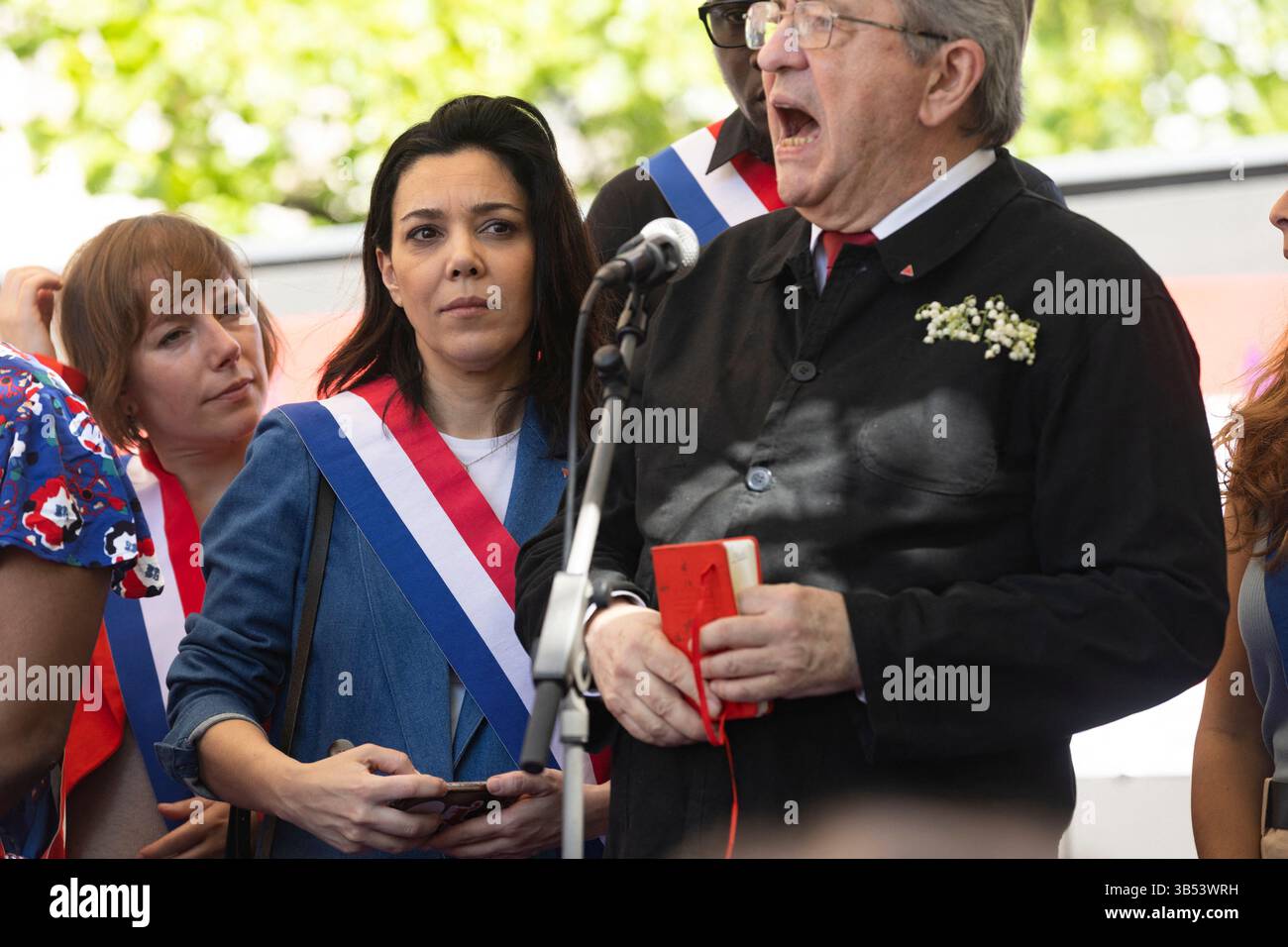 Paris, France. 01st May, 2025. LFI MP Sophia Chikirou during a speech ...