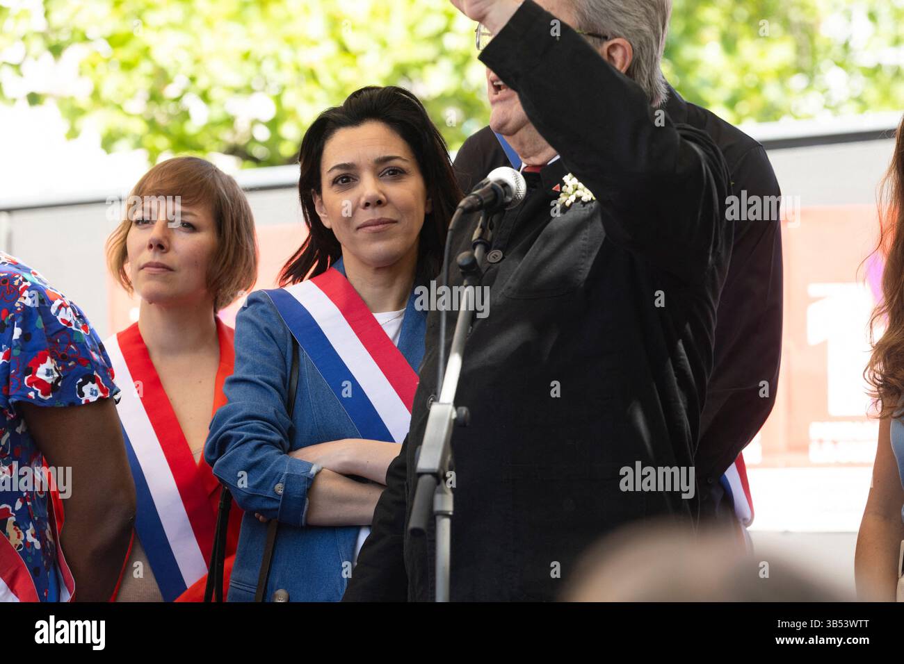 Paris, France. 01st May, 2025. LFI MP Sophia Chikirou during a speech ...