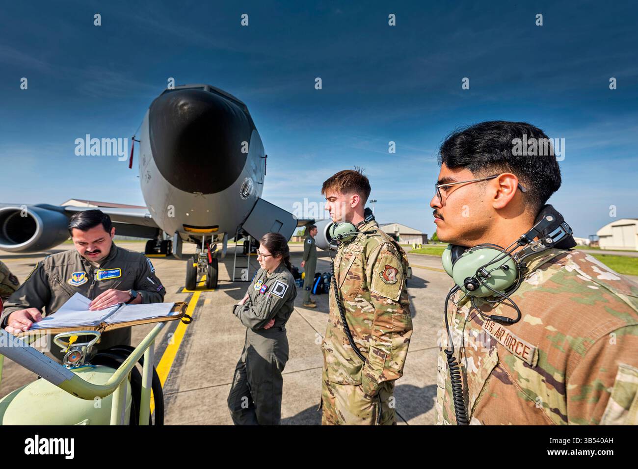 Captain Alexander Pacheco is doing Before the flight checking the ...