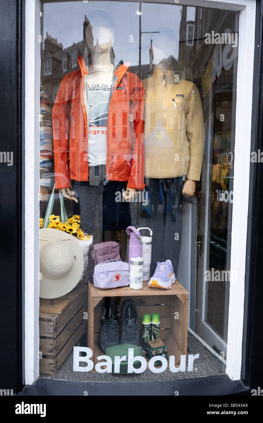 A shop sign of Barbour Store, on May 02, 2025 in St Andrews, SCOTLAND. Photo by David NIVIERE ...