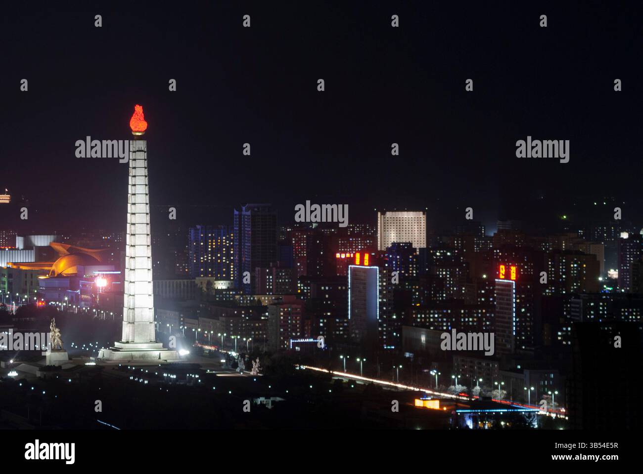 April 12, 2018, Pyongyang, Pyongyang, North Korea: Night shot of the ...