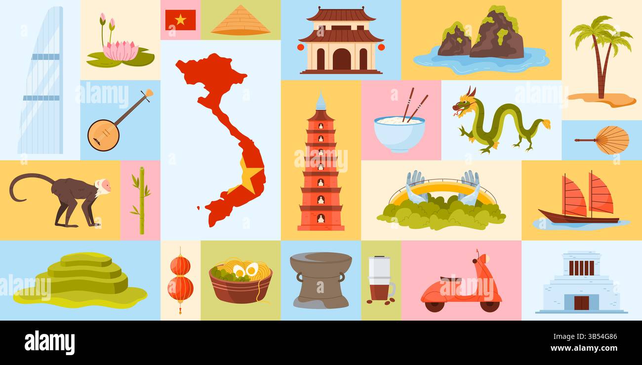 Travel to Vietnam, geometric banner design with Vietnamese culture ...