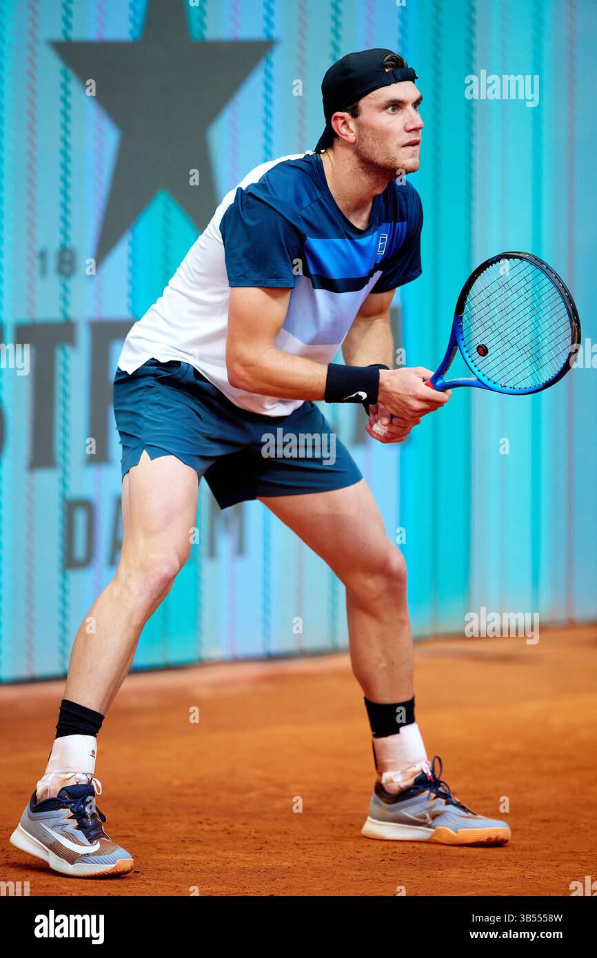 MADRID, SPAIN - MAY 01: Jack Draper of Great Britain against Matteo ...