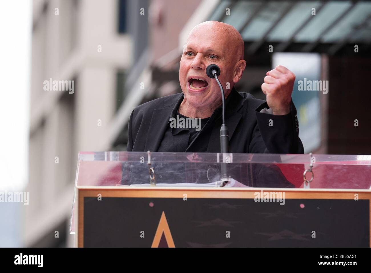 Matt Pinfield speaks during a ceremony honoring Green Day with a star ...