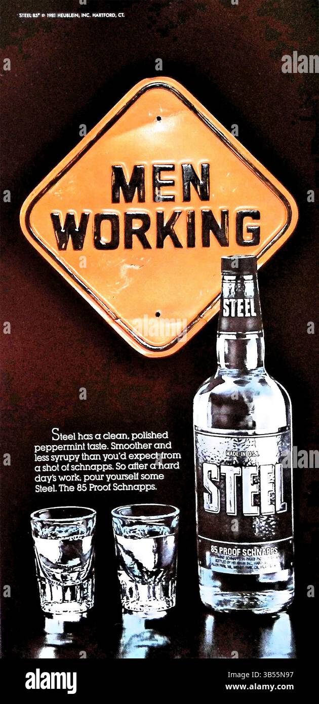 A vintage 1981 advertisement showing clean, polished bottle of Steel ...