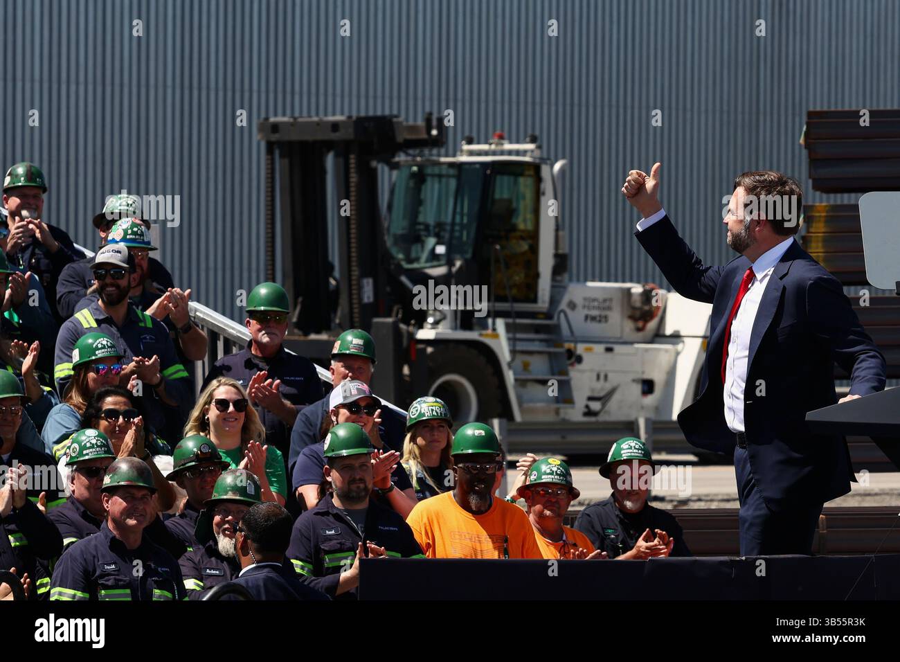 Vice President JD Vance departs after speaking during a tour at Nucor ...