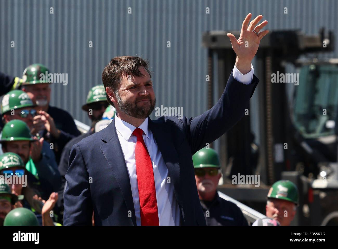 Vice President JD Vance departs after speaking during a tour at Nucor ...