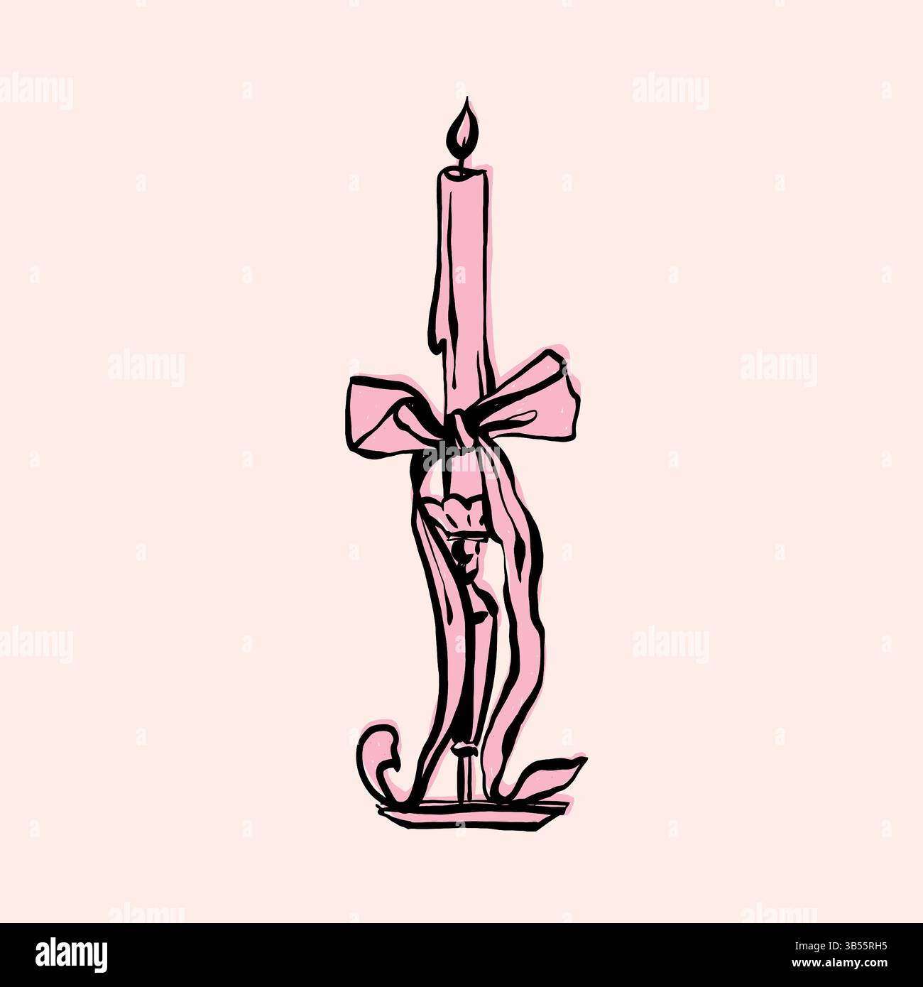 Candle with bow in sketch style. Vector outline illustration in black ...