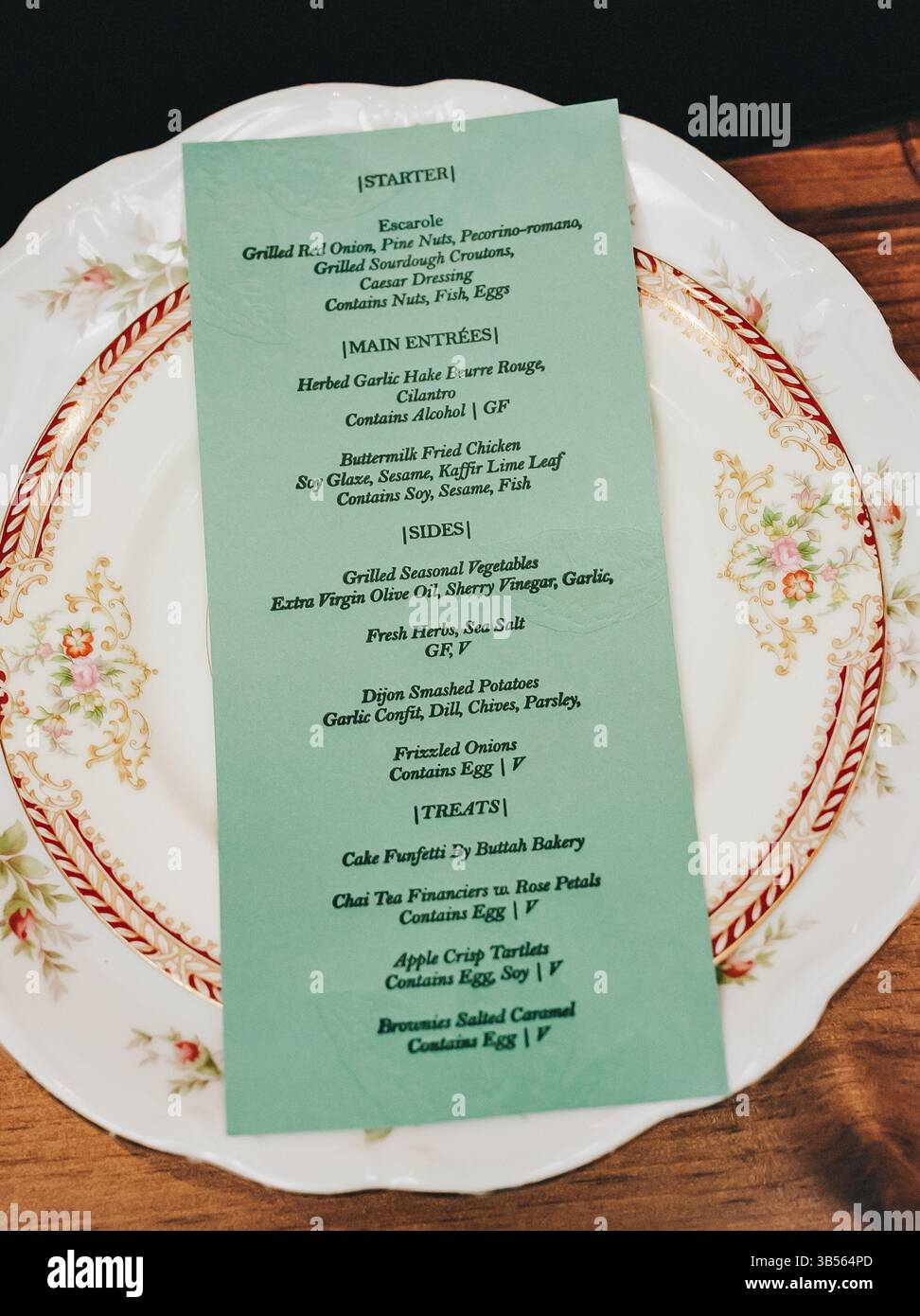 Detailed menu includes starters, main entrees, sides, and desserts at a ...