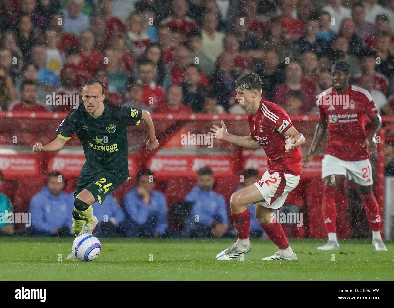 Nottingham, England, 1st May 2025. Mikkel Damsgaard of Brentford (right ...
