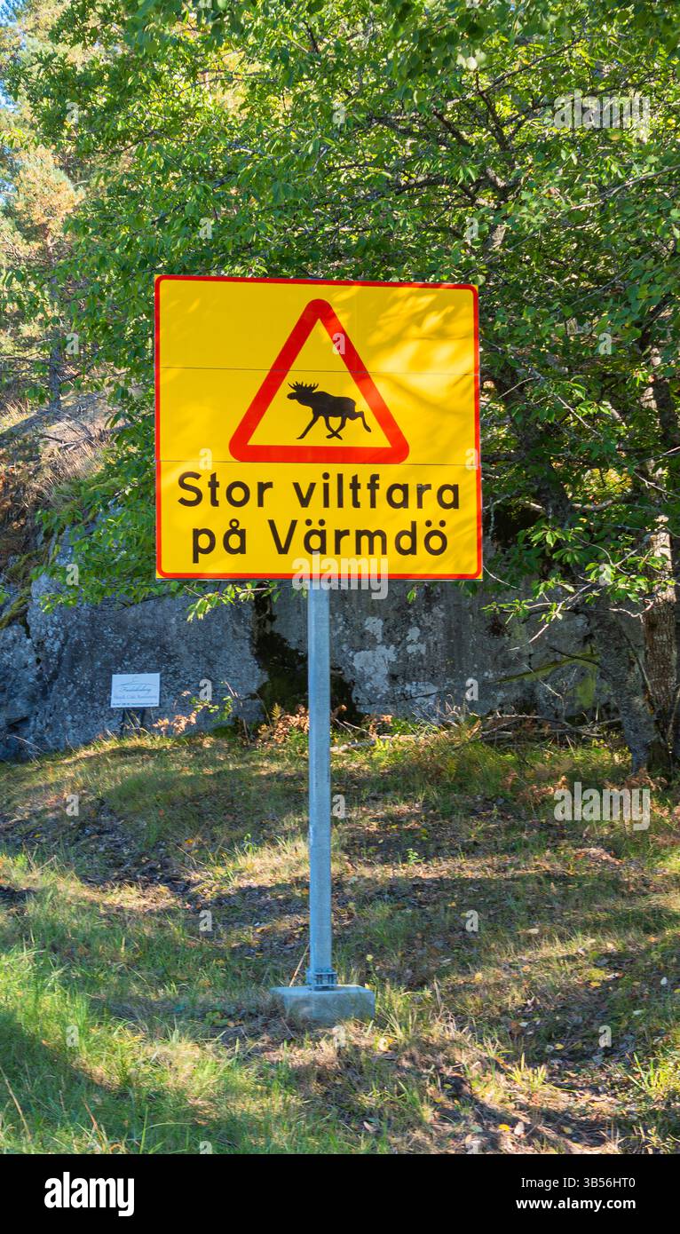 Stockholm, Sweden - 6 September 2024: A yellow triangular road sign ...