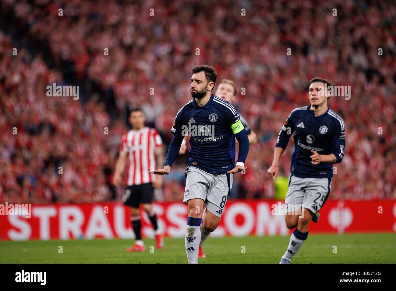 Bruno Fernandes seen celebrating after scoring goal during UEFA Europa ...