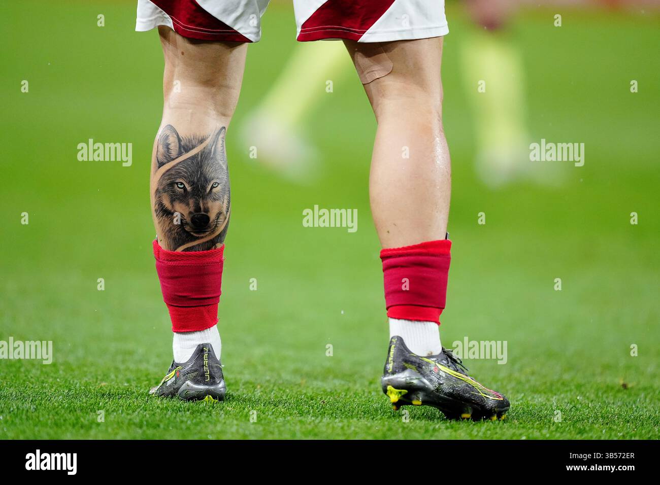 Detail of the tattoo on the leg of Nottingham Forest's Jota Silva ...