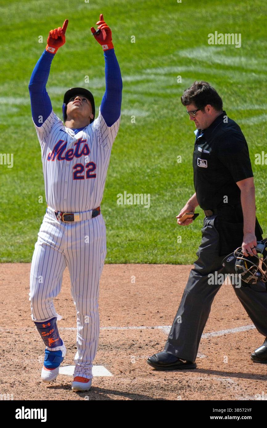 New York Mets' Juan Soto (22) celebrates after his solo home run during ...