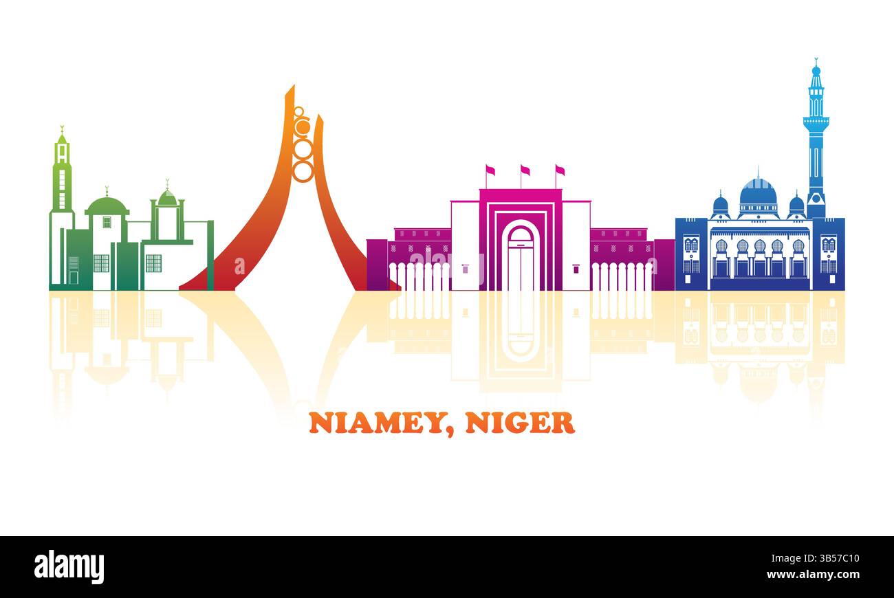Colourfull Skyline panorama of city of Niamey, Niger - vector ...