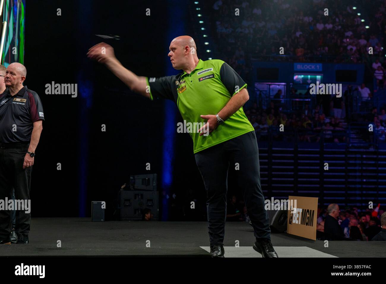 Birmingham, UK. 01st May, 2025. Michael van Gerwen throws during the ...