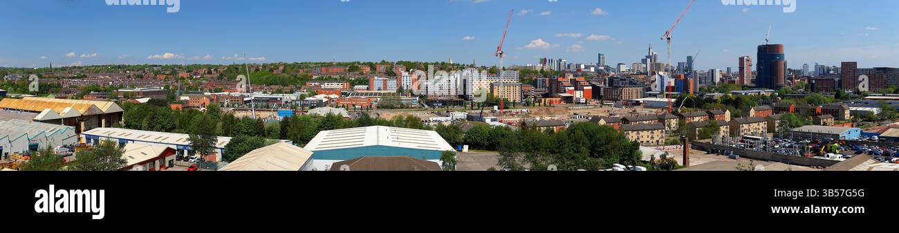 Panoramic view from Kirkstall Road to Leeds City Centre with various ...