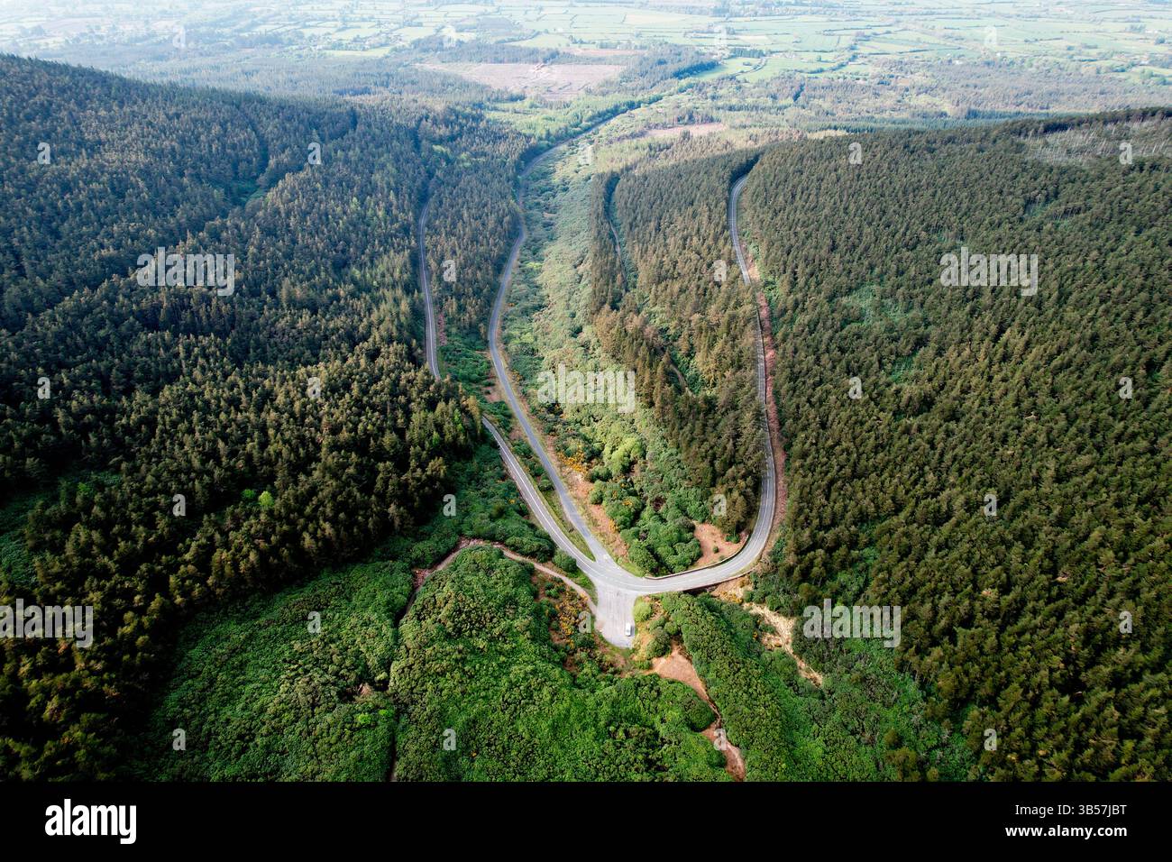 Aerial view of The Vee Pass winding through the Knockmealdown Mountains ...