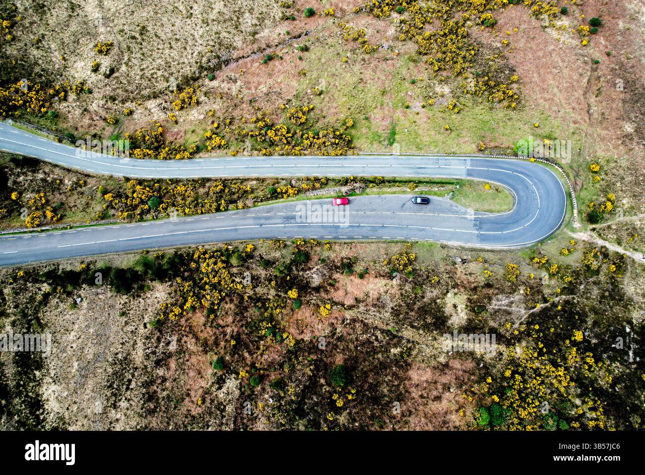 Aerial view of The Vee Pass winding through the Knockmealdown Mountains ...