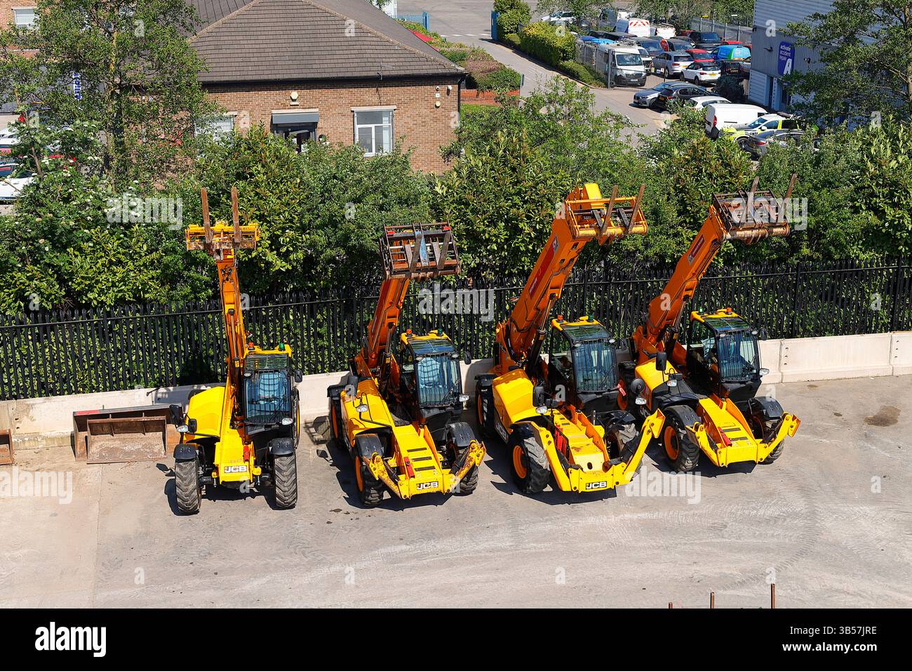 A row of JCB Telehandlers including a 9m,14m & a 17m in a plant hire ...