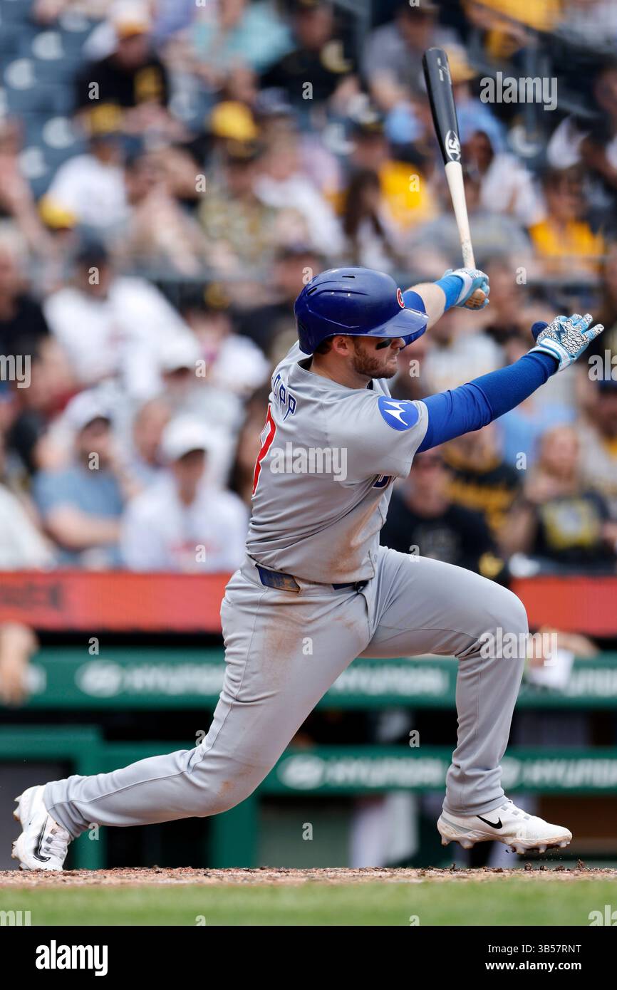 PITTSBURGH, PA - MAY 01: Chicago Cubs outfielder Ian Happ (8) singles ...