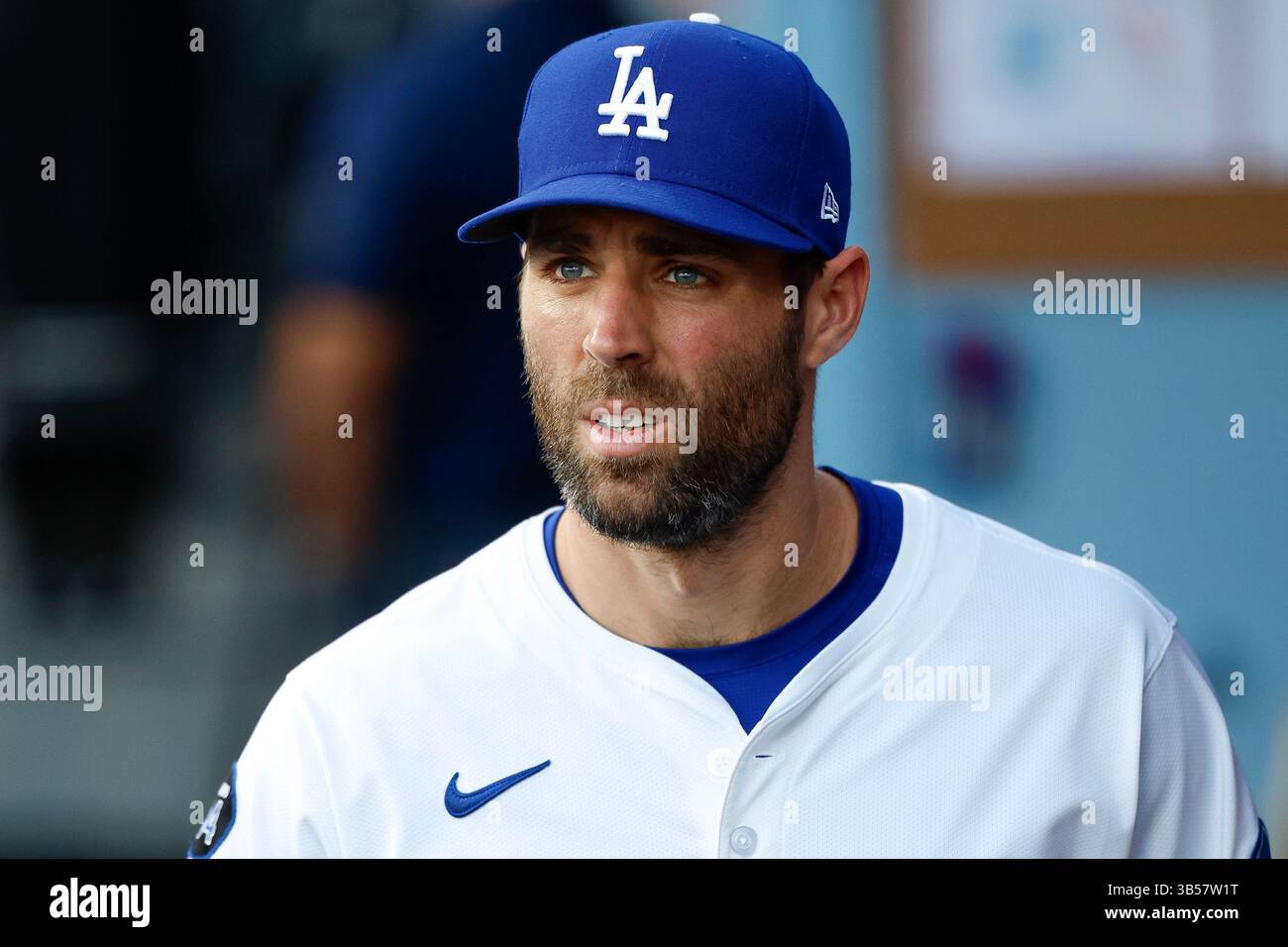 Chris Taylor #3 of the Los Angeles Dodgers walks through the dugout ...