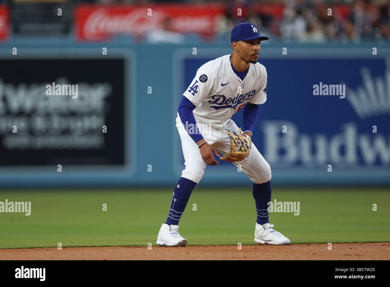 Mookie Betts #50 of the Los Angeles Dodgers in defensive position at ...