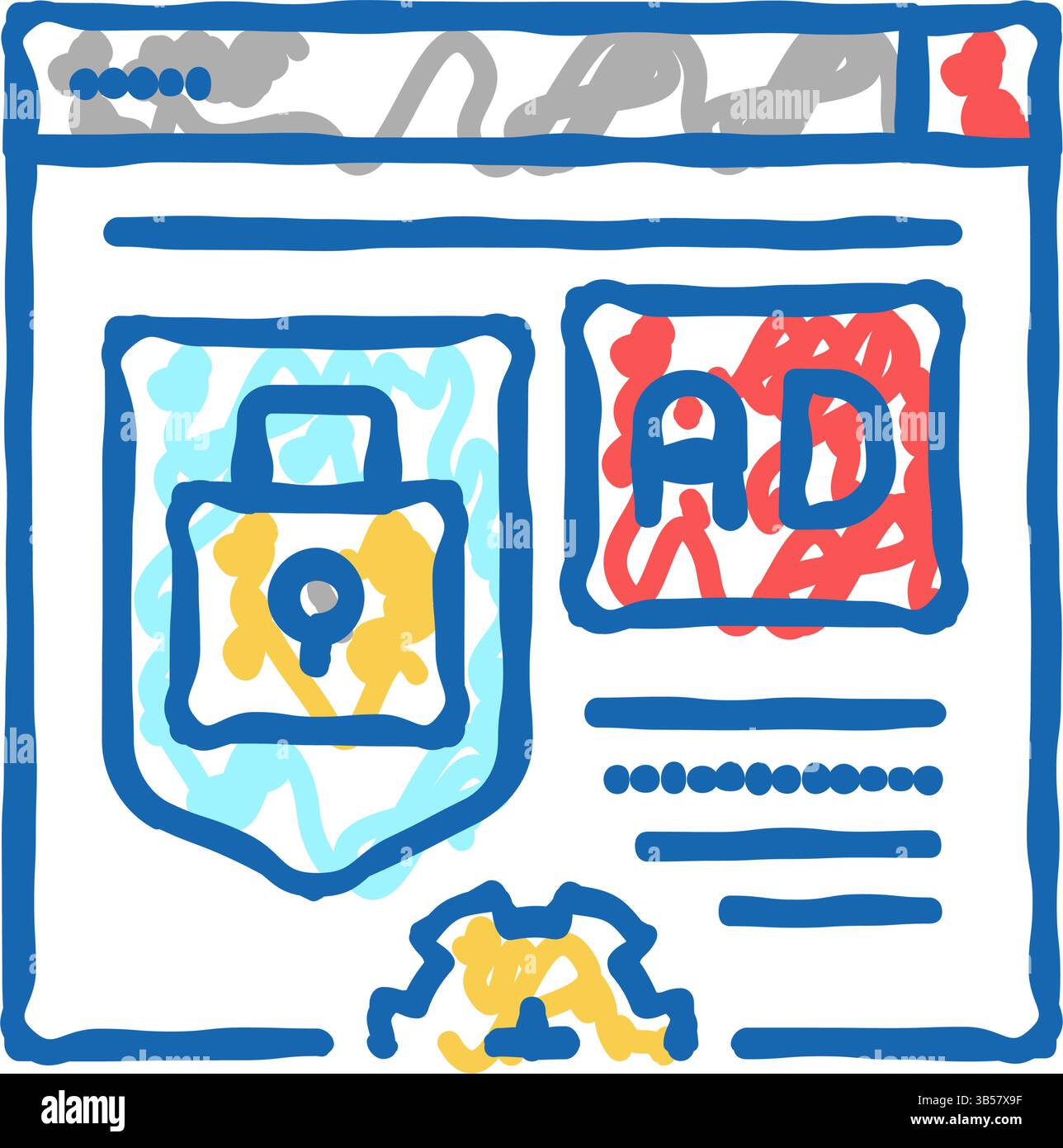 blocked and protecton for advertisement icon doodle illustration Stock ...