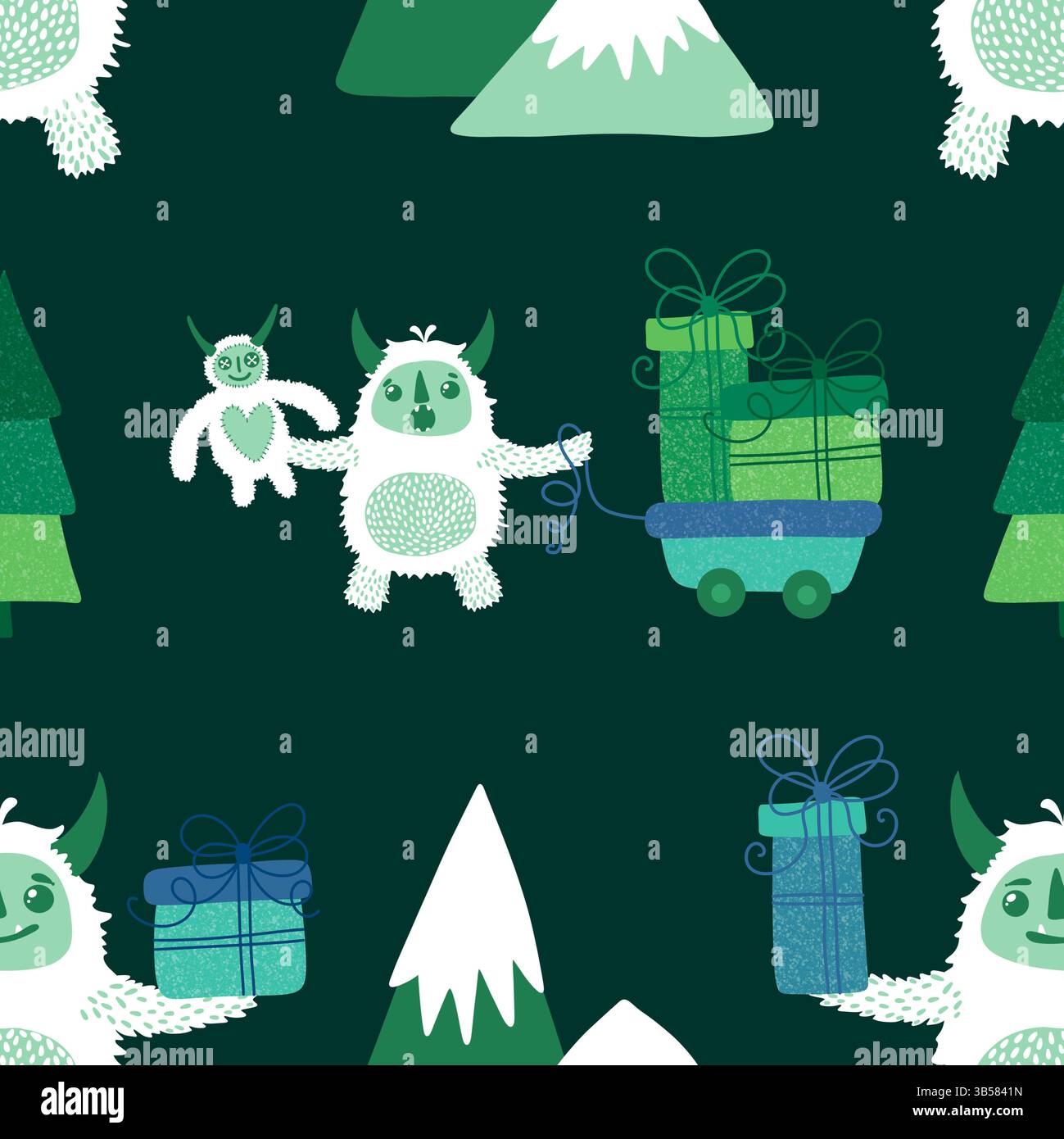 Winter monsters seamless Christmas yeti pattern for wrapping paper and ...