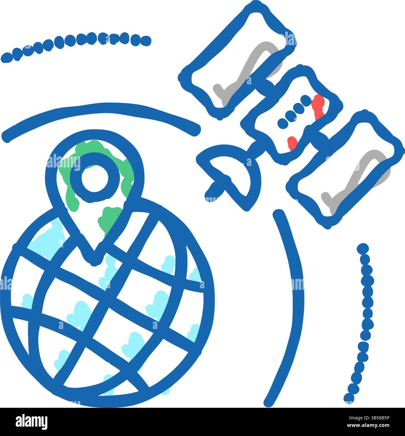 satellite earth location pin icon doodle illustration Stock Vector ...