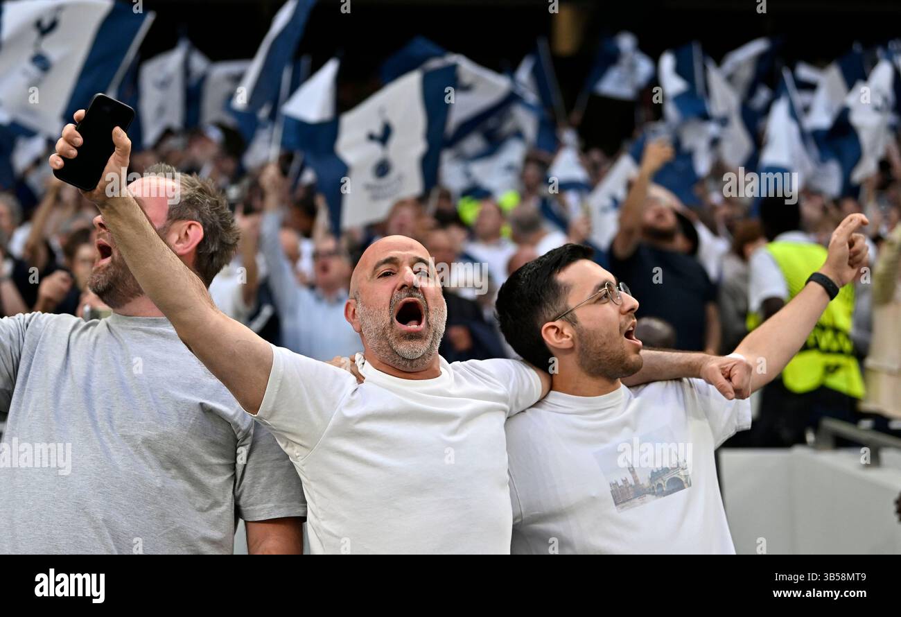 London, UK. 1st May, 2025. A photo of Spurs fans singing before kickoff ...