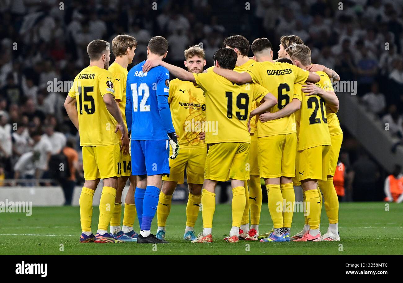 London, UK. 1st May, 2025. The Bodo Glimt team huddle during the ...