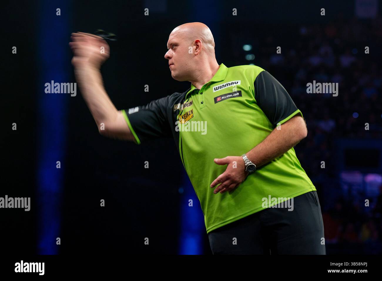 Birmingham, UK. 01st May, 2025. Michael van Gerwen throws during the ...
