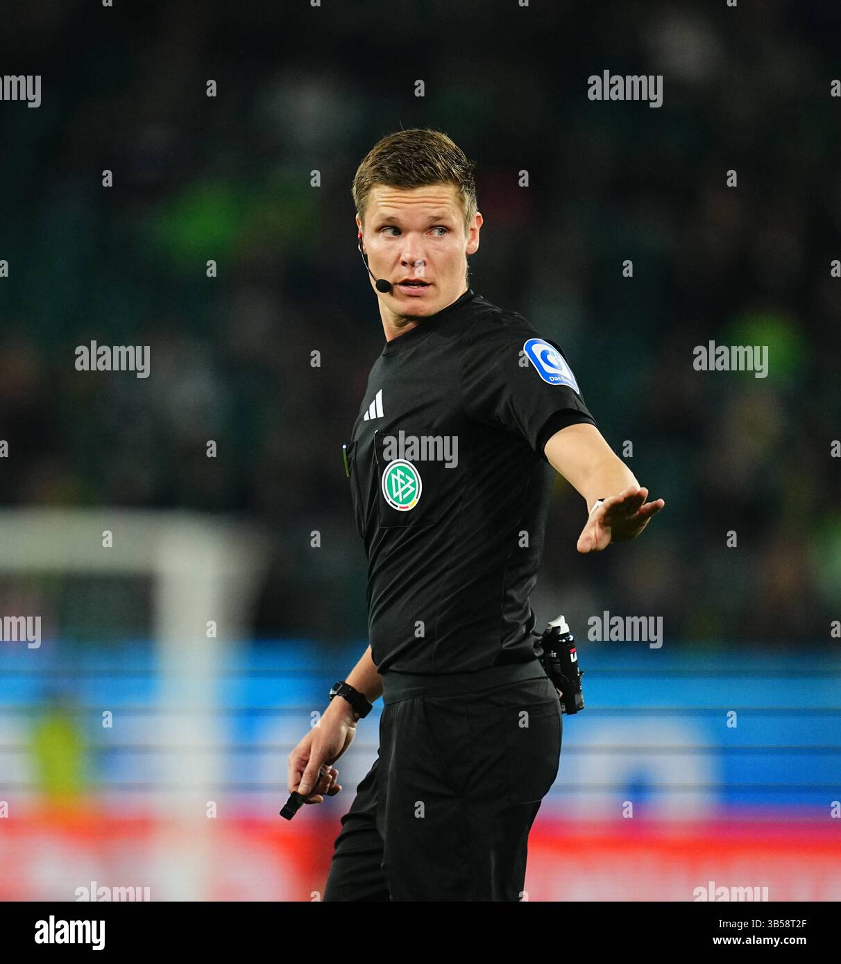 April 11 2025: Florian Exner, referee, gestures during a 1. Bundesliga ...