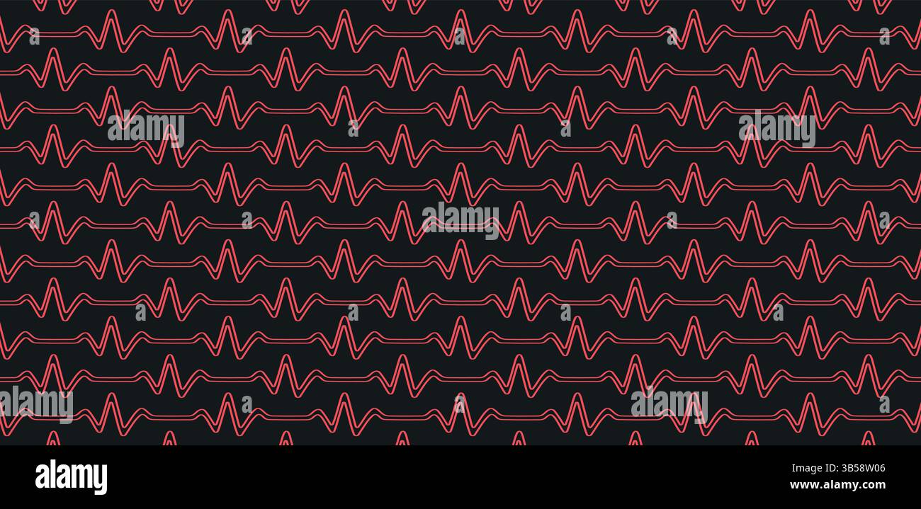 Red waveform rhythm on a black surface. Pulse shape line art seamless ...