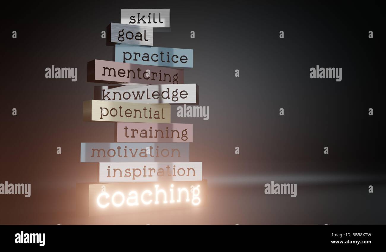 Coaching concept - block shapes and glow effect - 3D illustration Stock ...