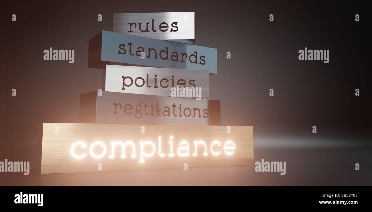 Compliance concept - block shapes and glow effect - 3D illustration ...