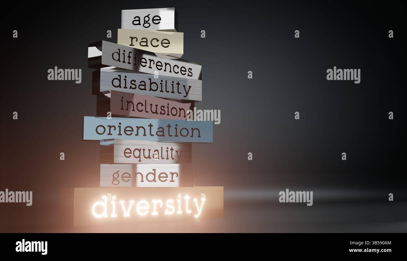 Diversity concept - block shapes and glow effect - 3D illustration ...