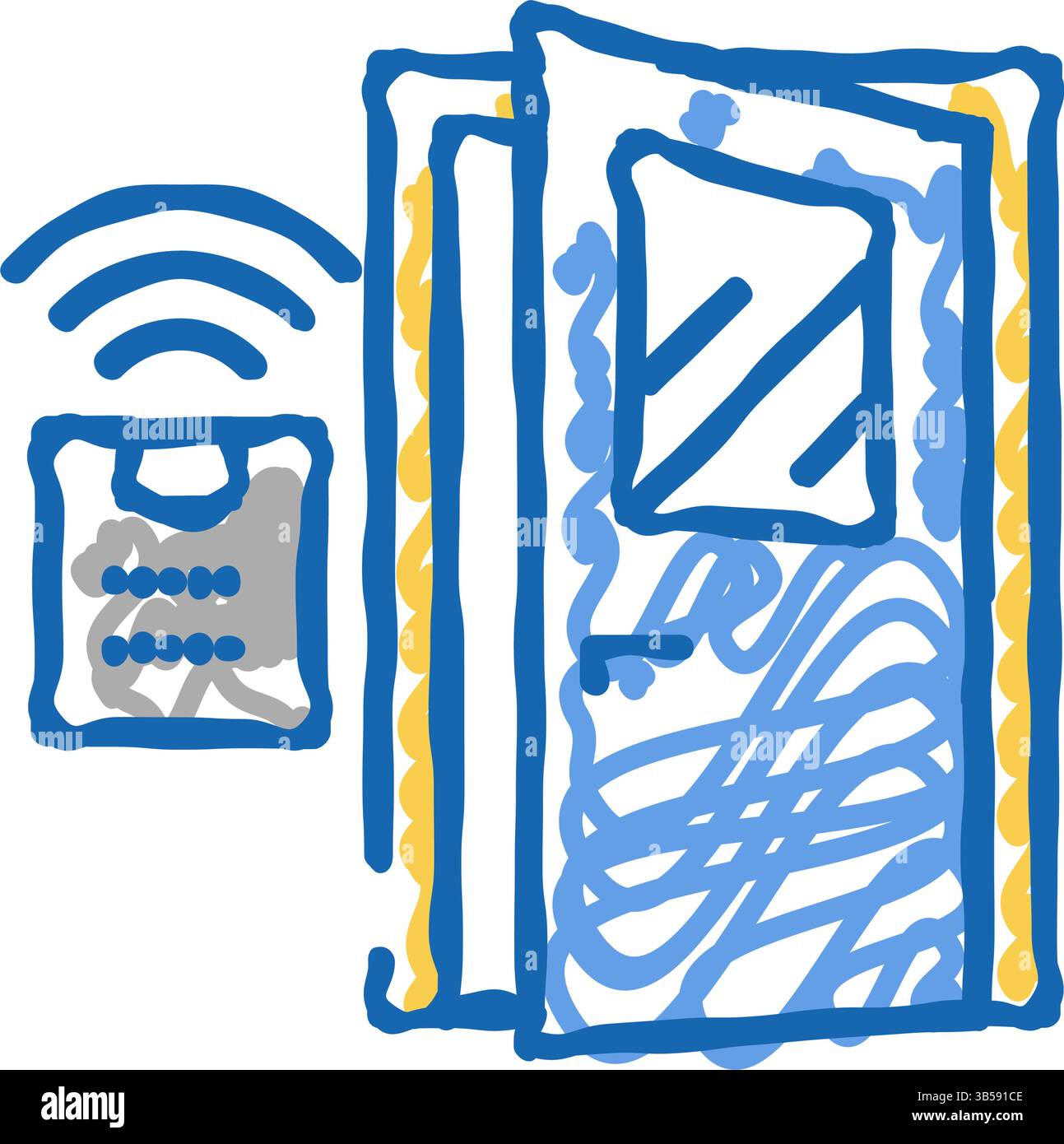 access system smart home, remote open door icon doodle illustration ...