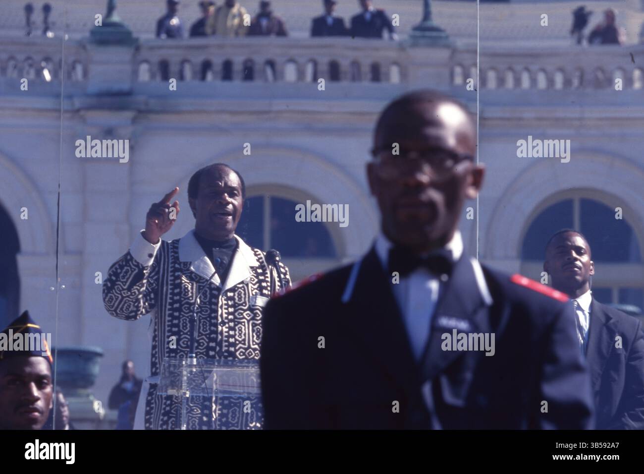 October 16, 1995 Washington DC: Man speaking outside the US Capitol ...