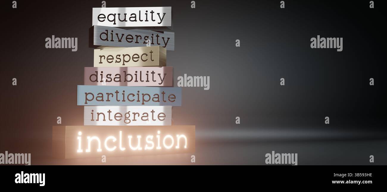 Inclusion concept - block shapes and glow effect - 3D illustration ...