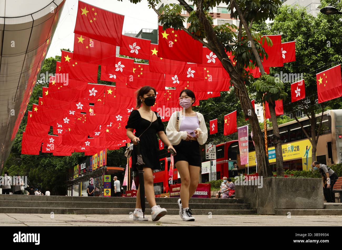 July 6, 2022, HONG KONG, CHINA: Display of red flags is restored in the ...