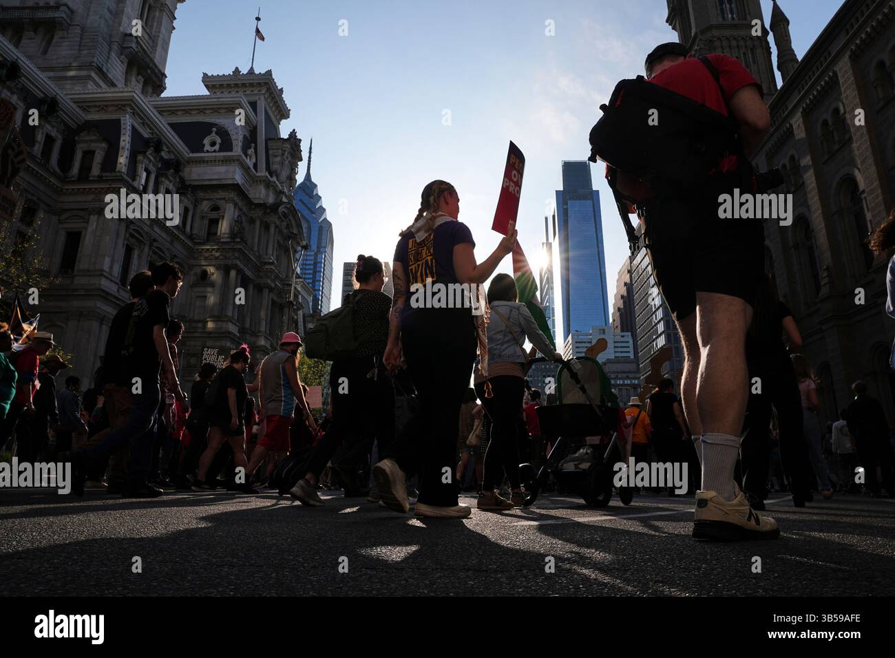 Demonstrators march during a May Day rally in Philadelphia, Thursday ...