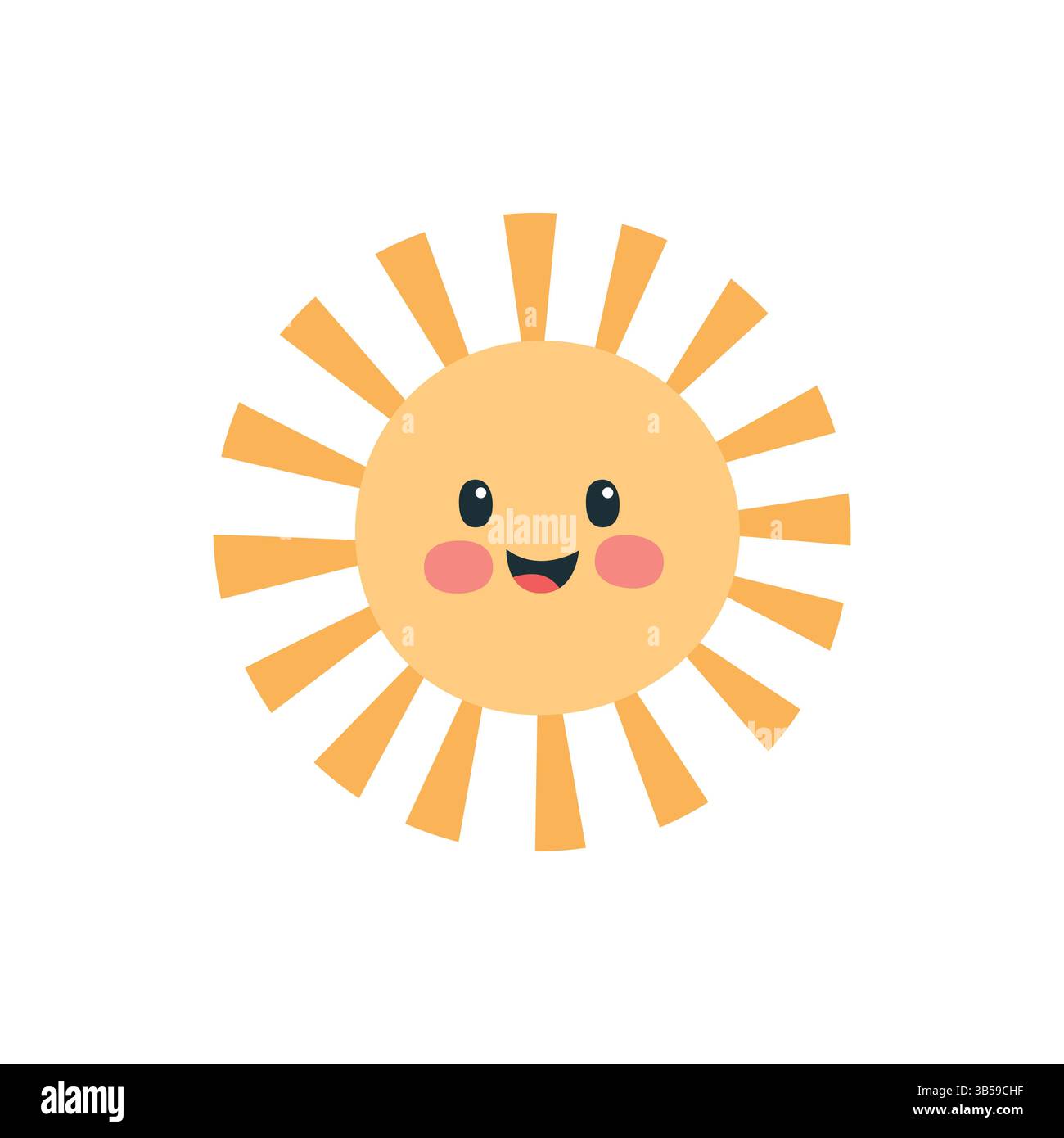 Cute Smiling Sun Character in Cartoon Style on White Background Stock ...