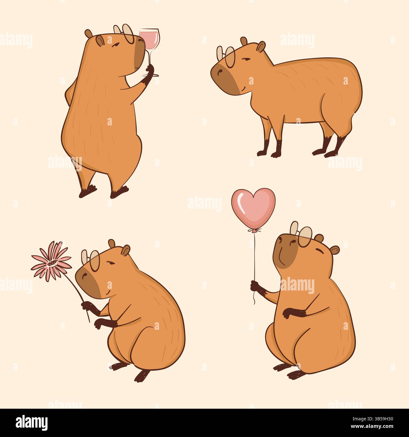 Capybara cute set. Vector capybaras cartoon characters with ballon and ...