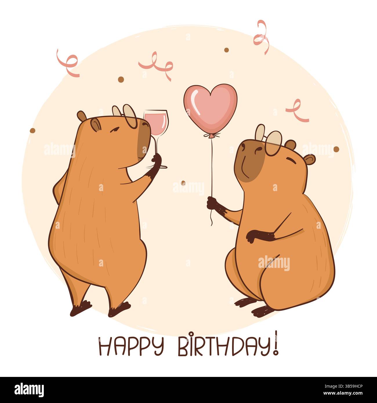 Birthday party card with cute capybaras. Vector celebration ...