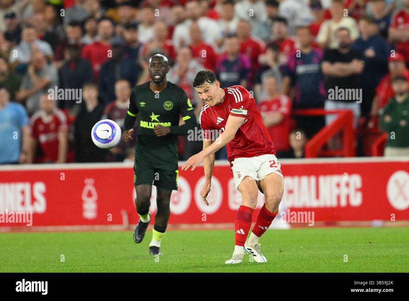 Ryan Yates of Nottingham Forest crosses the ball during the Premier ...