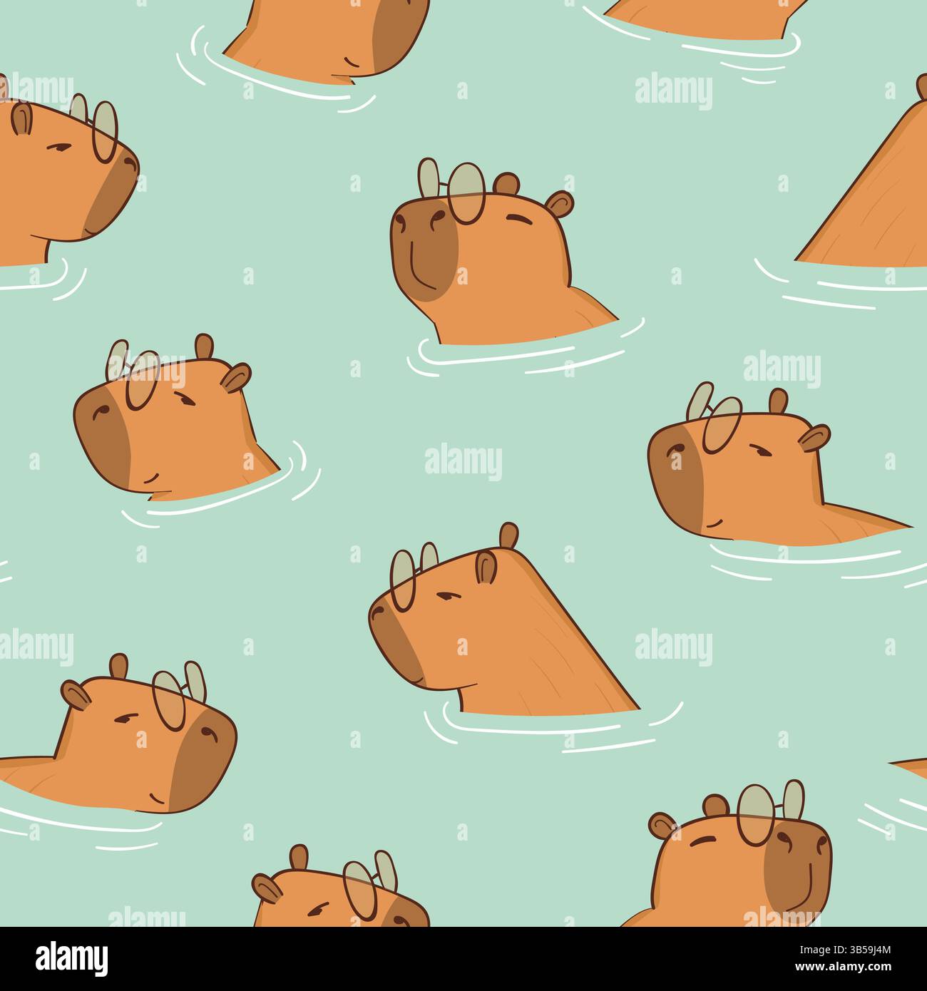 Swimming capybara pattern. Vector seamless illustration with capybaras in pond Stock Vector ...
